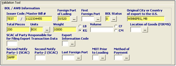 AMS Bill of Lading Tab