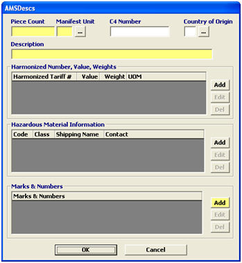 AMS Bill of Lading Tab